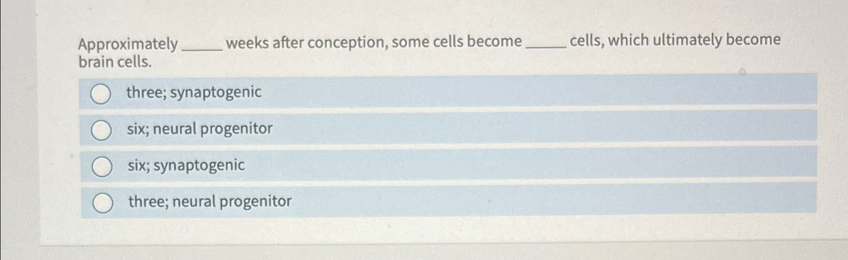Solved Approximately weeks after conception, some cells | Chegg.com