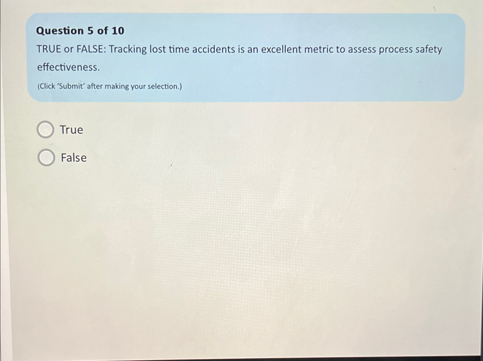 Solved Question 5 ﻿of 10TRUE or FALSE: Tracking lost time | Chegg.com