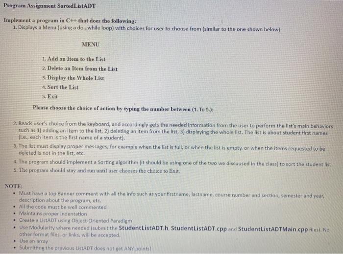 Solved Program Assigument Sorted Listadt Implement A Program