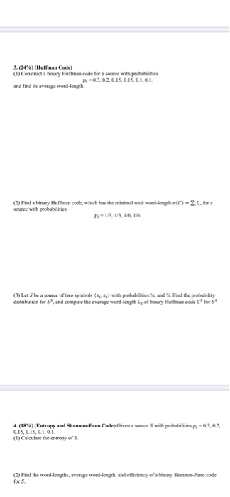 (24%) (Huffman Code) (1) Construct a binary Huffman | Chegg.com