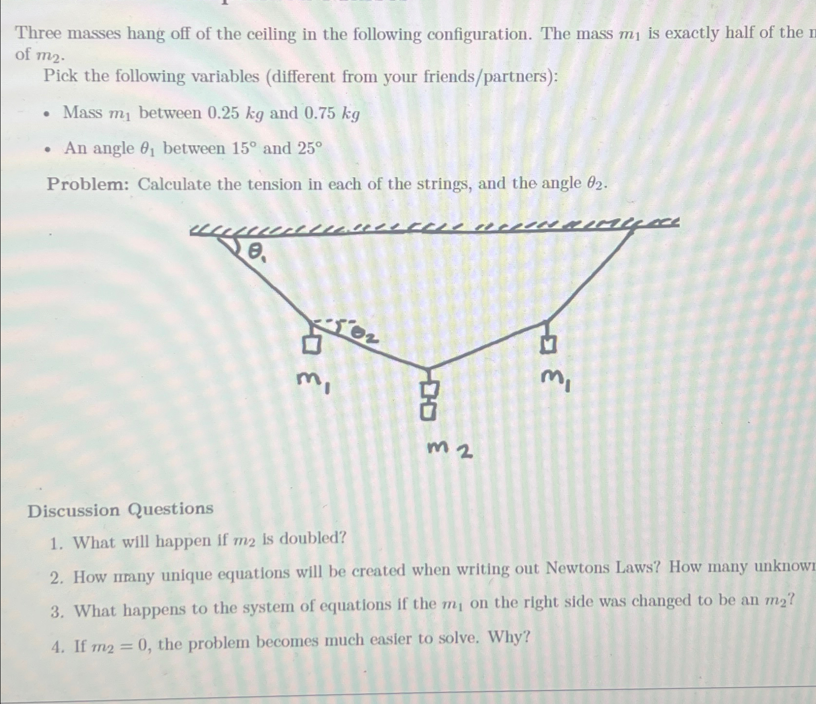 Solved M1 ﻿is .25 ﻿m2 ﻿is .5 ﻿theta 1 ﻿is 20 ﻿degrees just | Chegg.com