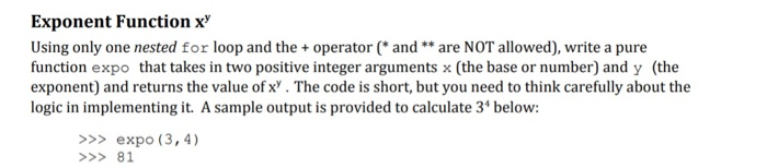 Solved Exponent Function X Using Only One Nested For Loop 7583