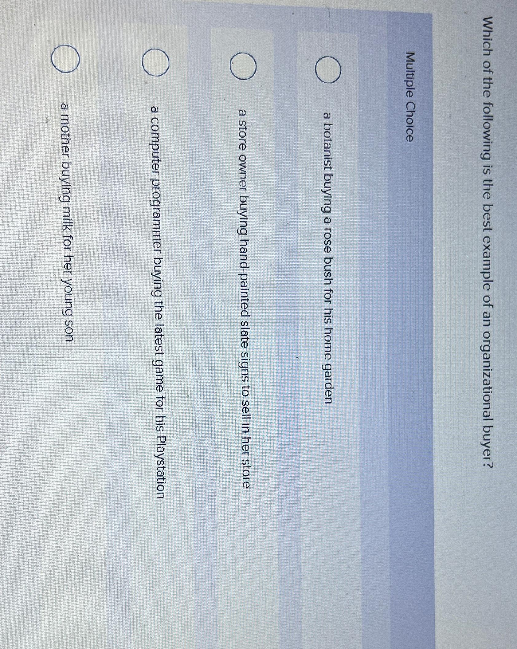 Solved Which of the following is the best example of an | Chegg.com