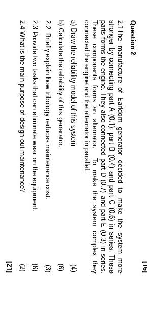 Solved 2.1The manufacture of Earldom generator decided to | Chegg.com