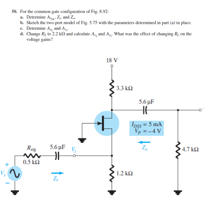 Solved For the common-gate configuration of ﻿Fig. 8.92:a. | Chegg.com