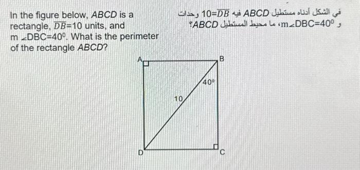 Solved In the figure below, ABCD is a rectangle, DB=10 | Chegg.com