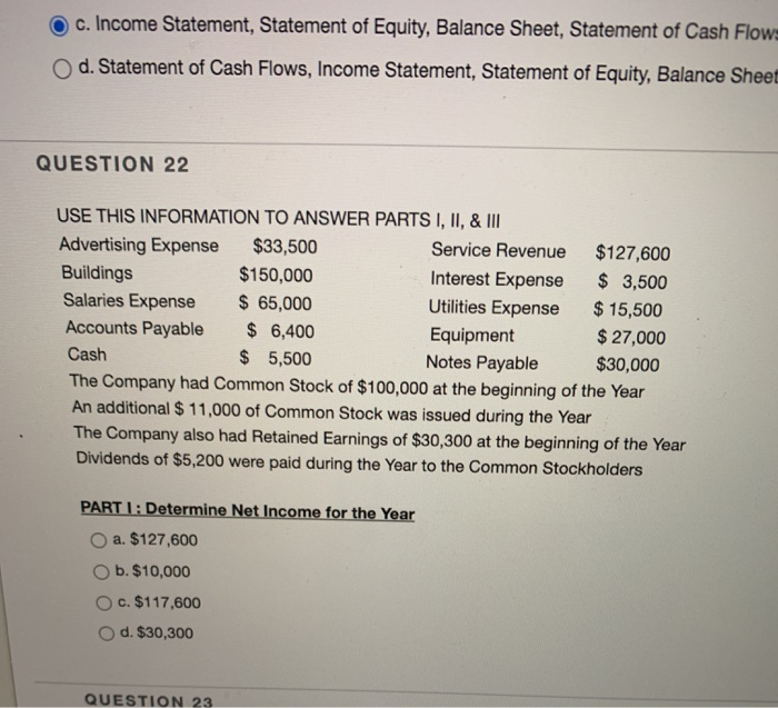 Solved c. Income Statement, Statement of Equity, Balance | Chegg.com