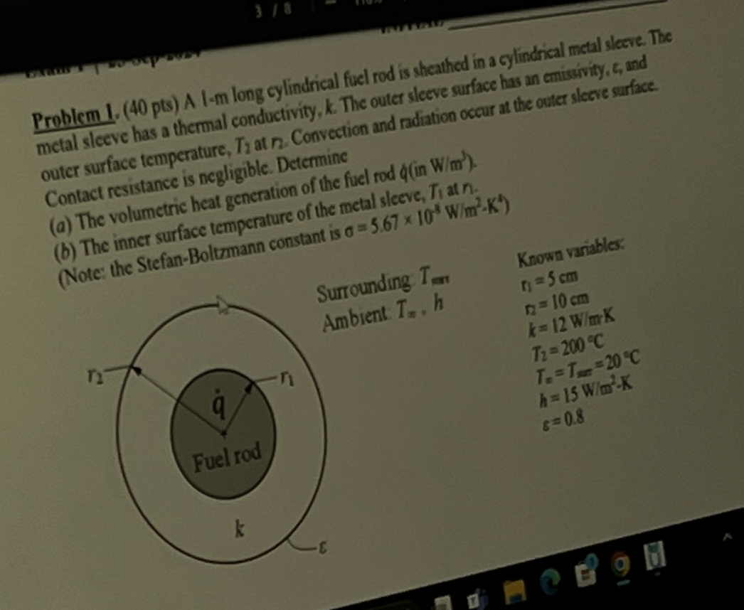 Solved Problem 1. ( 40 ﻿pts) ﻿A 1 -m long cylindrical fuel | Chegg.com
