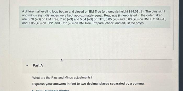 Solved A differential leveling loop began and closed on BM | Chegg.com