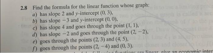 Solved 2.8 Find the formula for the linear function whose | Chegg.com