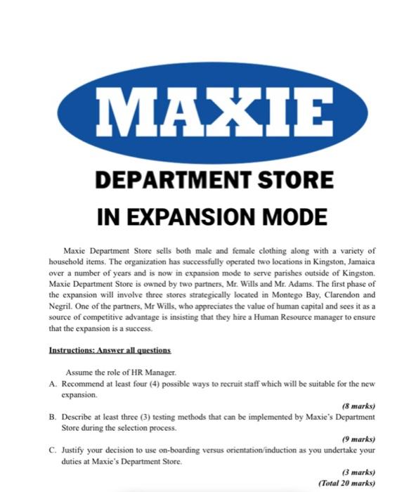 Solved Maxie Department Store sells both male and female | Chegg.com
