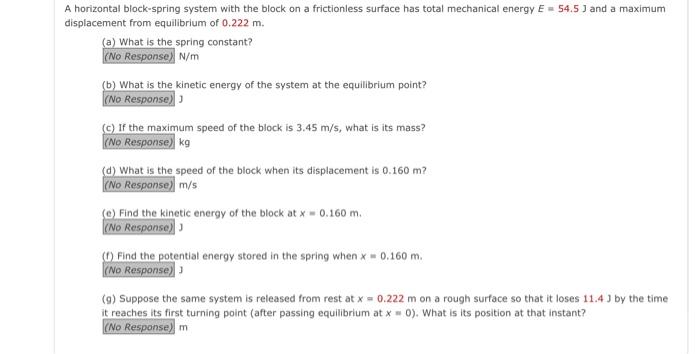 Solved horizontal block-spring system with the block on a | Chegg.com