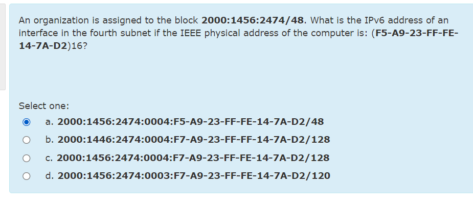Solved An organization is assigned to the block | Chegg.com