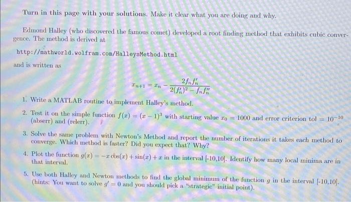 Solved Turn in this page with your solutions. Make it clear | Chegg.com