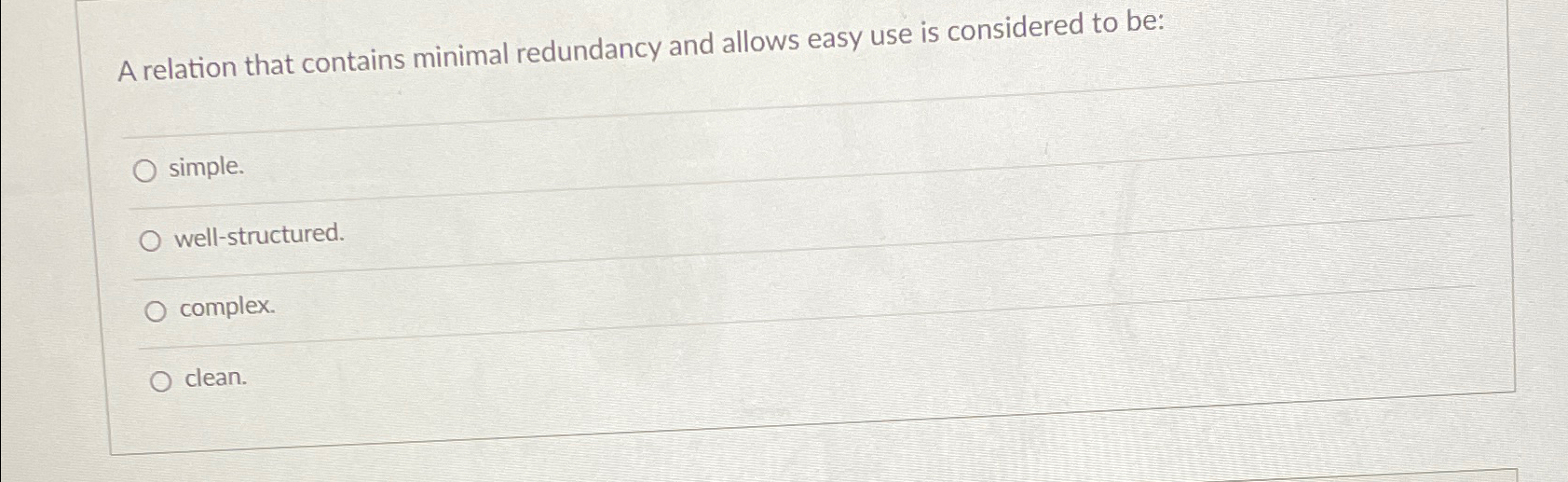 Solved A relation that contains minimal redundancy and | Chegg.com