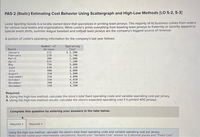 Solved Using the high-low method, calculate the store's | Chegg.com