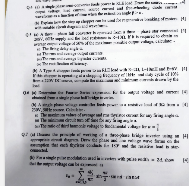 Solved Q.4 (a) A single phase semi-converter feeds power to | Chegg.com