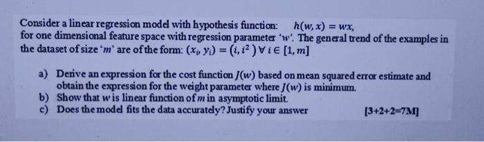 Consider a linear regression model with hypothesis | Chegg.com