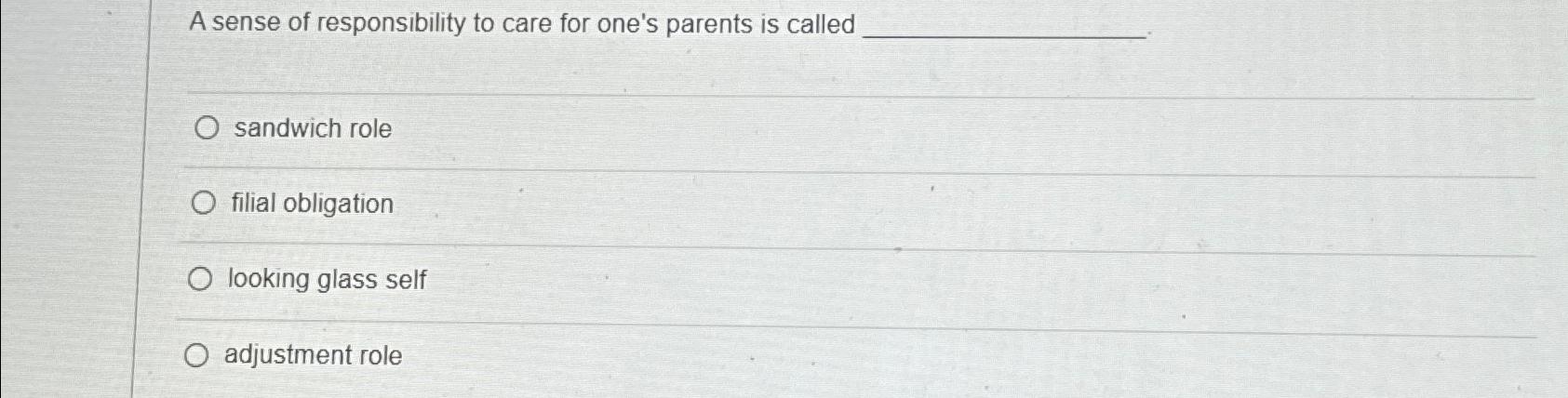 Solved A sense of responsibility to care for one's parents | Chegg.com