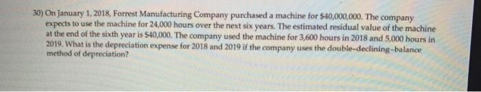 Solved 30) On January 1, 2018, Forrest Manufacturing Company | Chegg.com