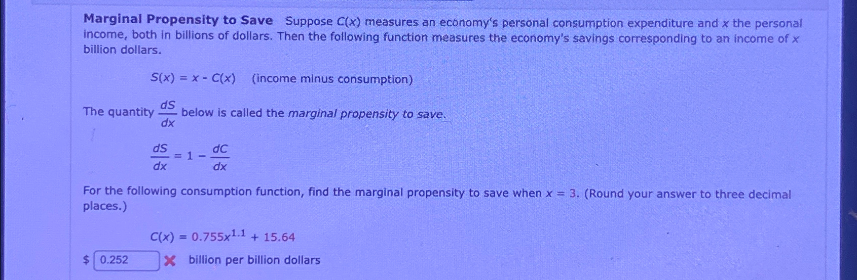 Solved Marginal Propensity to Save Suppose C(x) ﻿measures an | Chegg.com