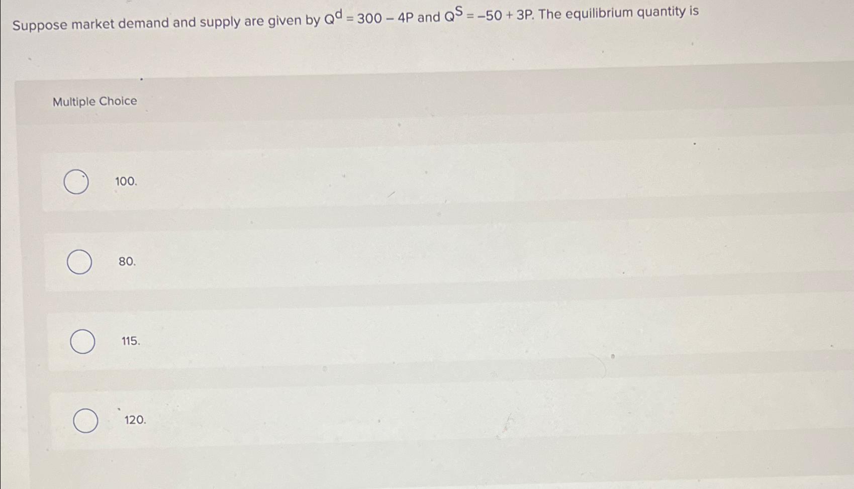 Solved Suppose market demand and supply are given by | Chegg.com