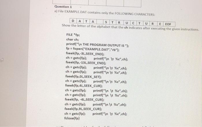 Solved Question 1 a) File EXAMPLE.DAT contains only the | Chegg.com