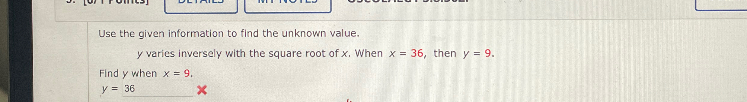 Solved Use the given information to find the unknown value.y | Chegg.com