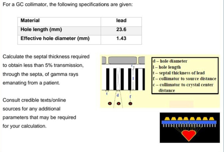 Solved For a GC collimator, the following specifications are | Chegg.com