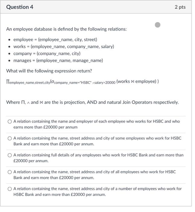 Solved The tuple relational calculus {S∣P(S)} is the set of | Chegg.com