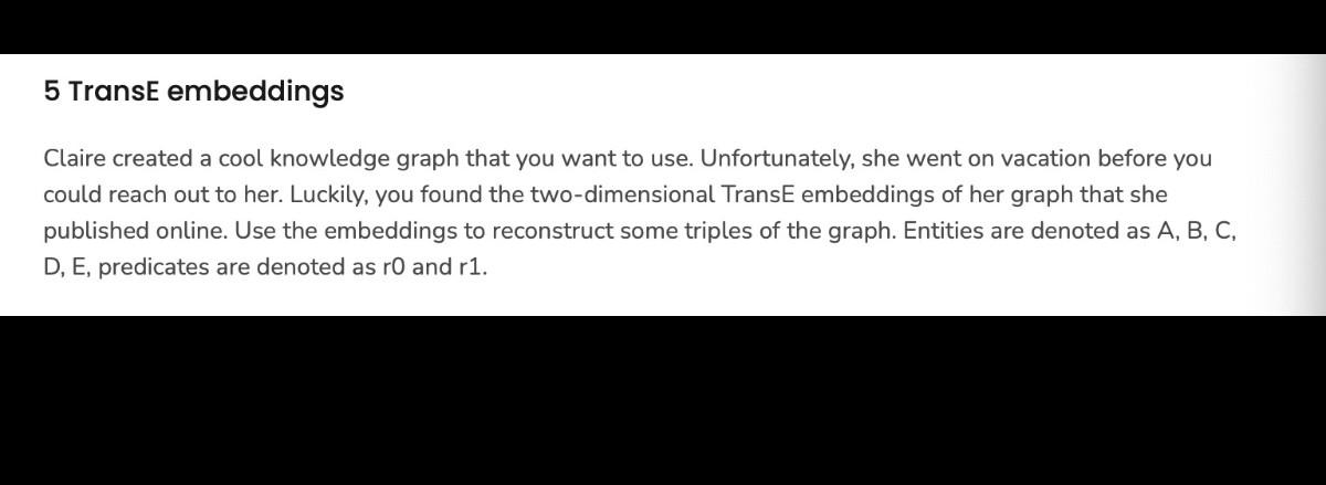 Solved 5 TransE embeddings Claire created a cool knowledge | Chegg.com
