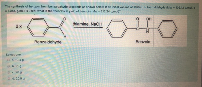Solved The synthesis of benzoin from benzaldahyde proceeds | Chegg.com