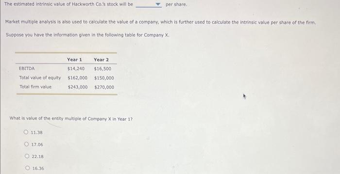 Solved 8. Market multiple analysis The discounted cash flow | Chegg.com