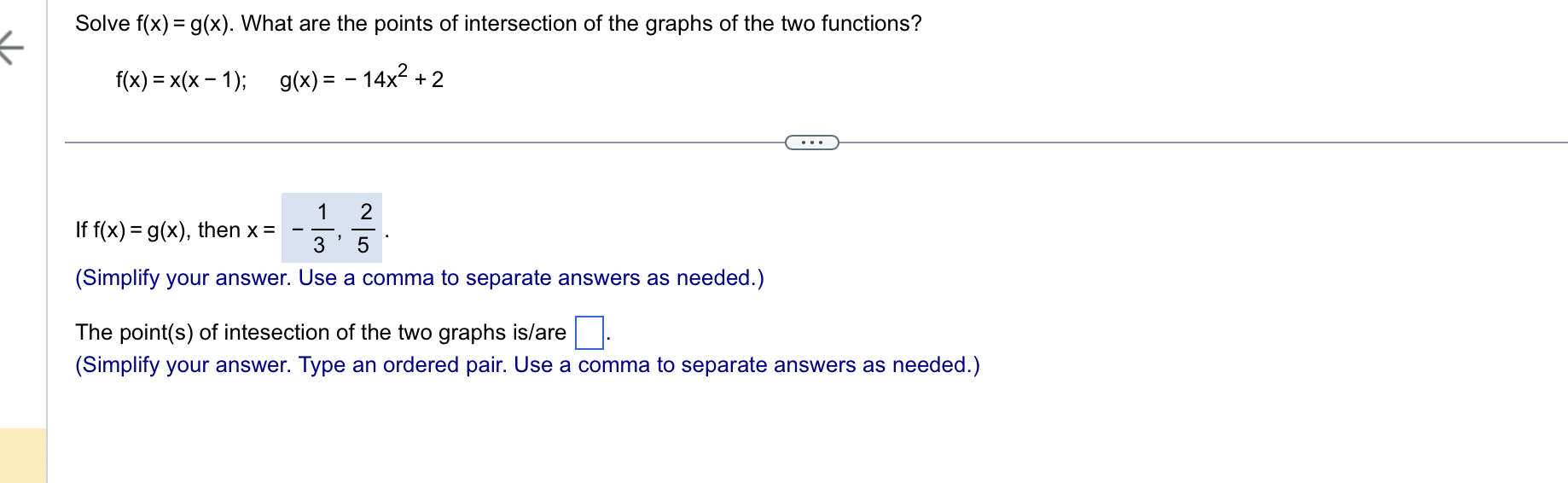 Solved Solve f(x)=g(x). ﻿What are the points of intersection | Chegg.com