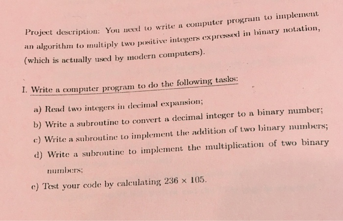 Solved roject description: You need to write a computer | Chegg.com