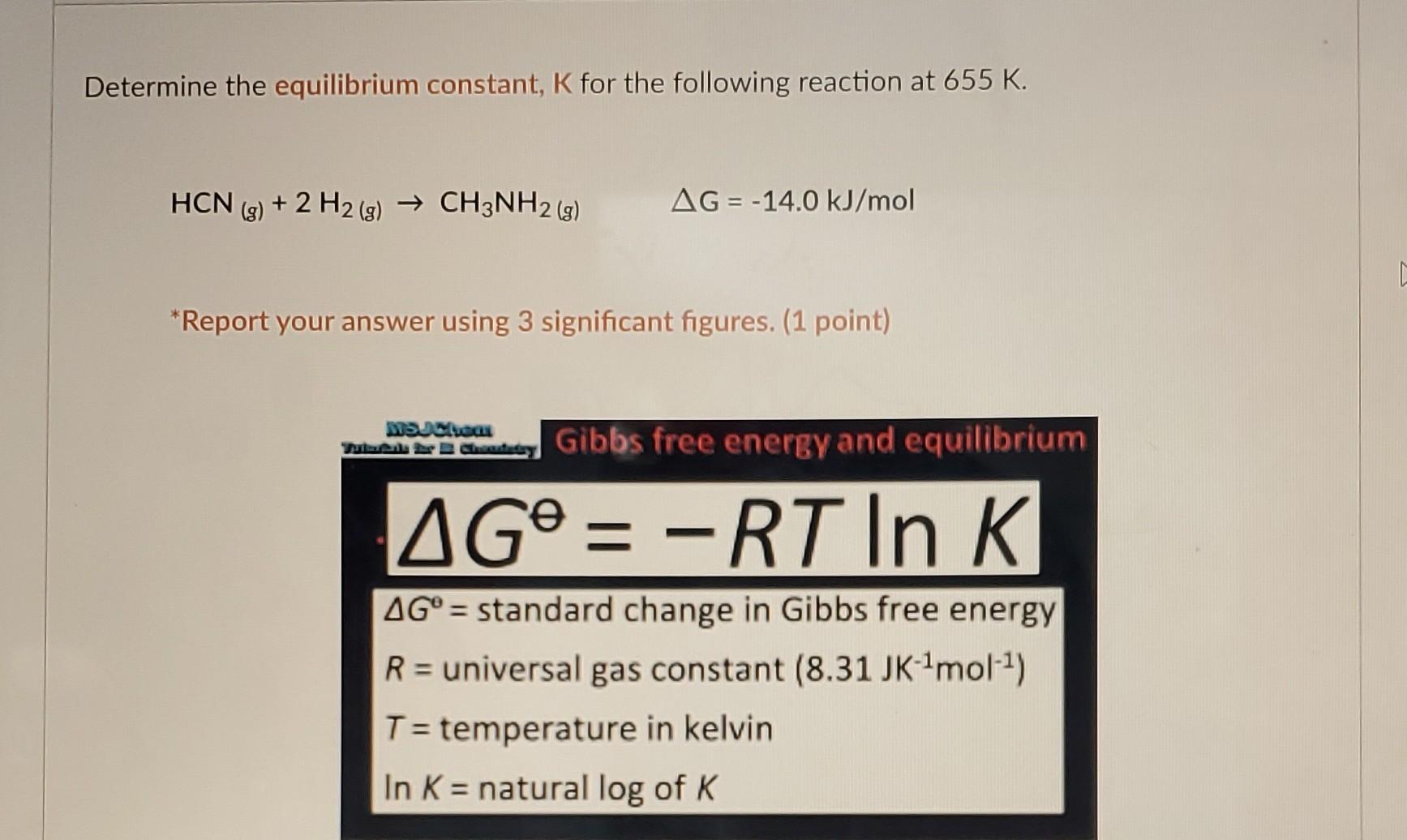 Solved Determine the equilibrium constant, K for the | Chegg.com