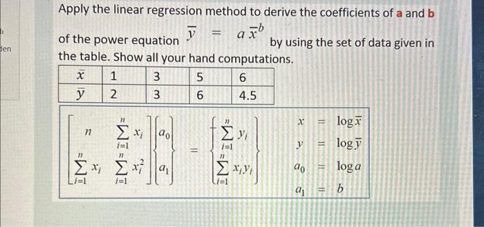 Apply the linear regression method to derive the | Chegg.com