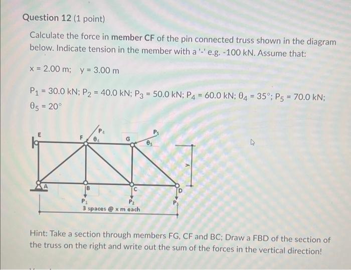 Solved Referring to the diagram of a pin connected truss | Chegg.com