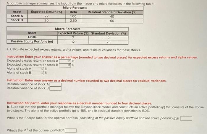 Solved a. Calculate expected excess returns, alpha values, | Chegg.com