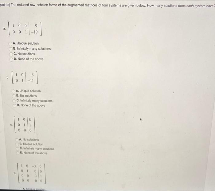 Solved points) The reduced row-echelon forms of the | Chegg.com Solved points) The reduced row-echelon forms of the | Chegg.com