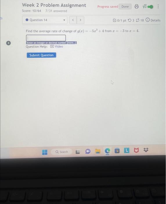 Solved Find the average rate of change of g(x)=−5x3+4 from | Chegg.com