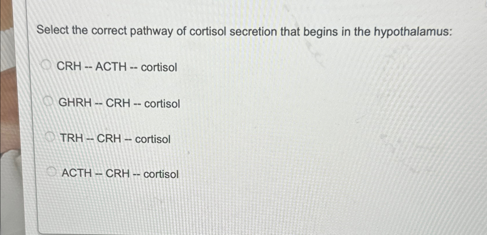 Solved Select the correct pathway of cortisol secretion that | Chegg.com