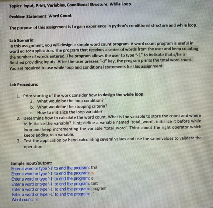 Solved Topics: Input, Print, Variables, Conditional | Chegg.com