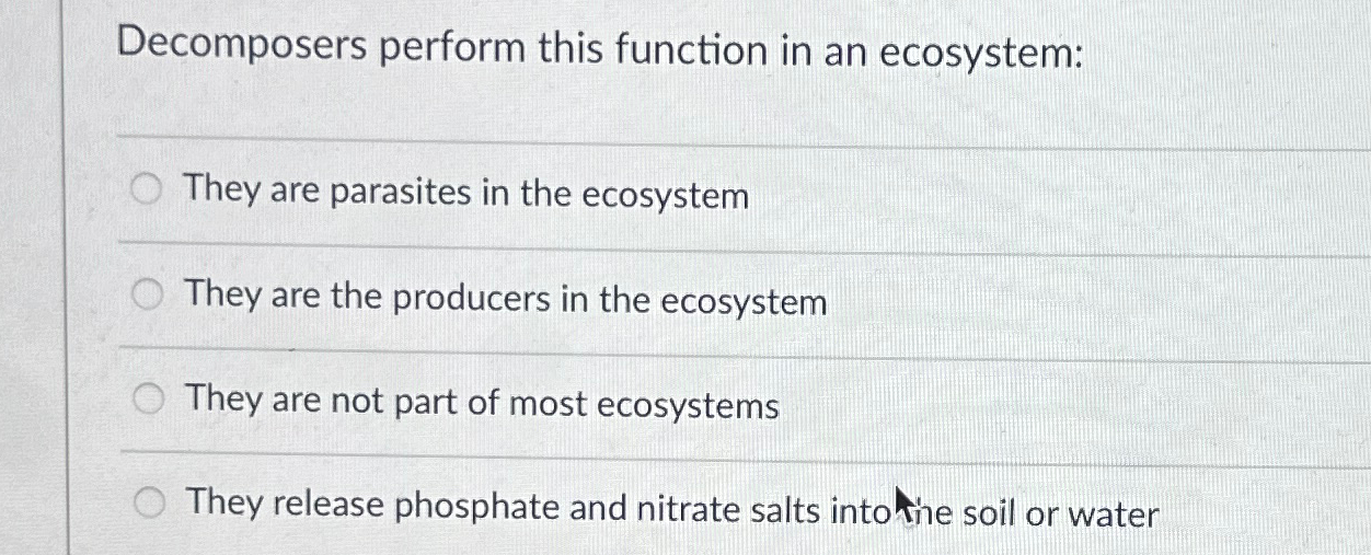 Solved Decomposers perform this function in an | Chegg.com
