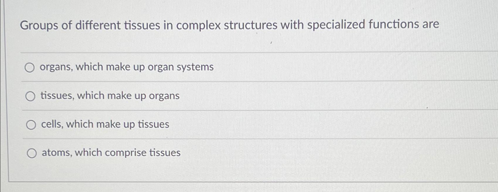 Solved Groups of different tissues in complex structures | Chegg.com