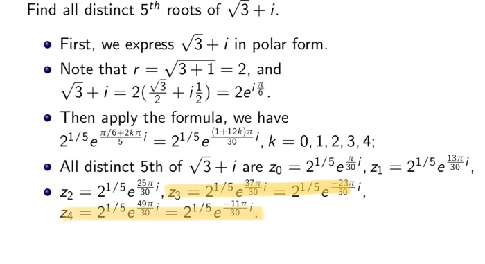 Solved Find all distinct 5th roots of 3 i First, we express | Chegg.com