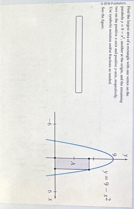 Solved Find the largest area of a rectangle with one vertex | Chegg.com