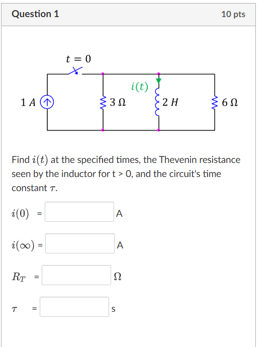 Solved Question 1Find i(t) at ﻿the specified times, the | Chegg.com