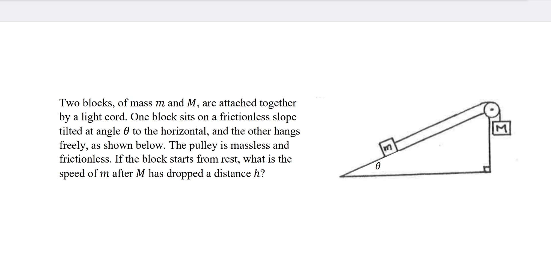 Solved Two blocks, of mass m ﻿and M, ﻿are attached together | Chegg.com