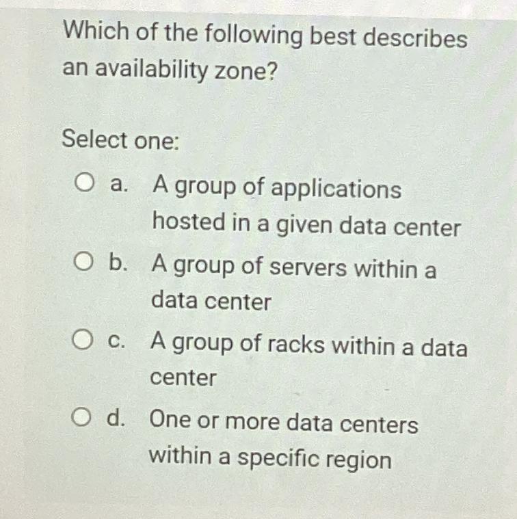 Solved Which of the following best describes an availability | Chegg.com